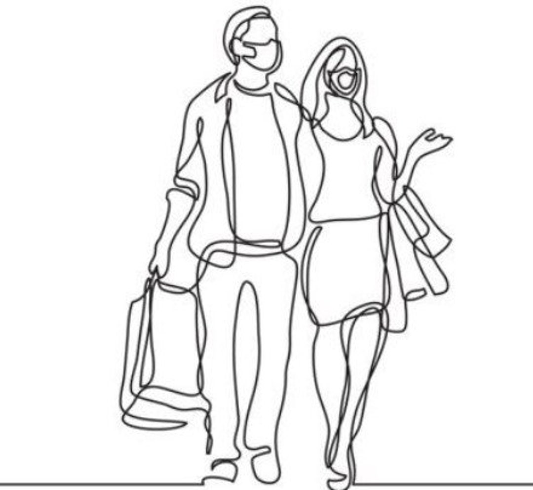 Couple Wearing Face Masks Shopping - Continuous Line Drawing. - Etsy