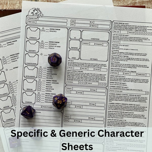 Character Sheet 5e Simple - Etsy UK