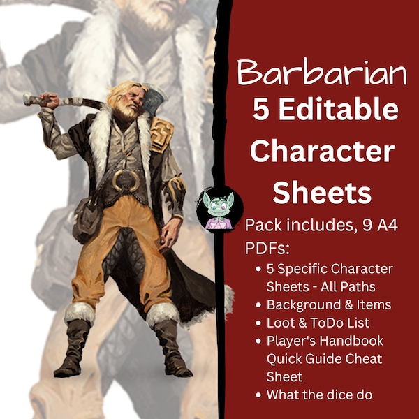 Dnd Character Sheet Printable Barbarian - Etsy UK