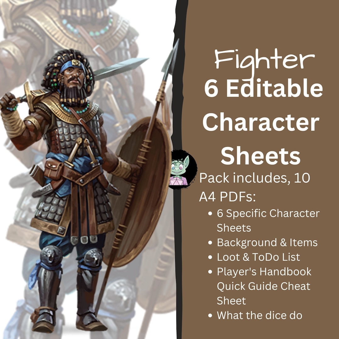 Fighter Dungeons and Dragons Character Sheet 9 Editable Pdfs A4 ...