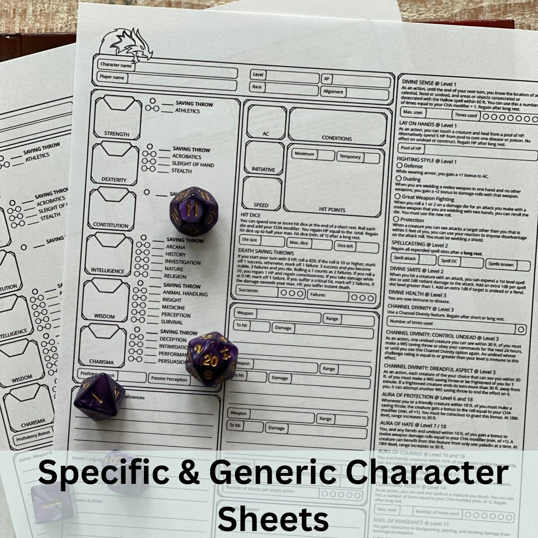 Dnd 5e Character Sheet Digital PDF Bundle for Dungeons and Dragons 5th ...