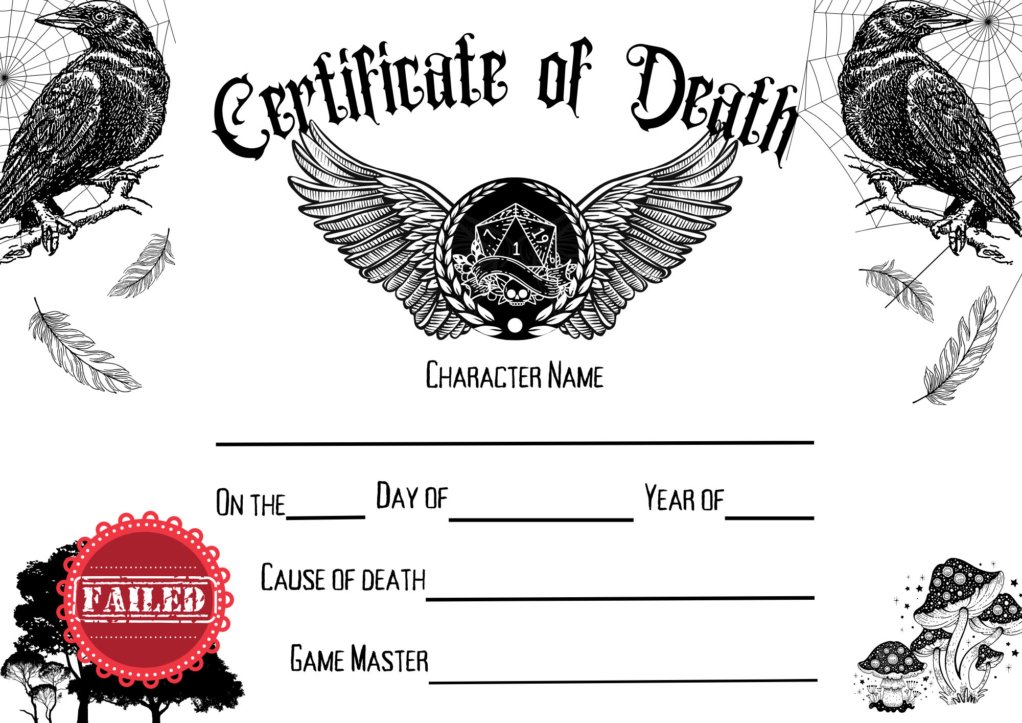 Dnd Character Death Certificate Dungeons and Dragons - Etsy UK