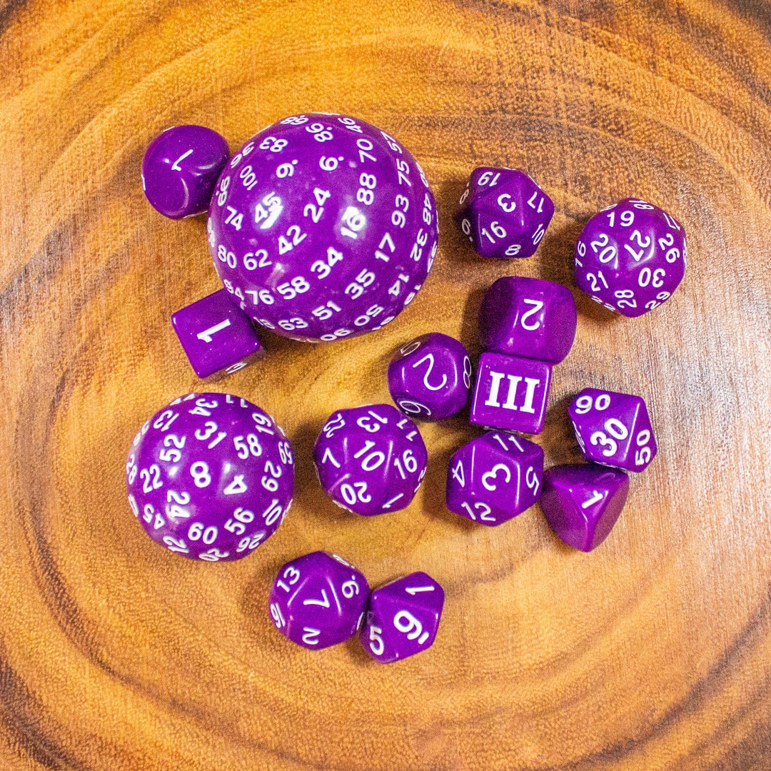Block Purple With White Numbering Dnd RPG 15 Piece Dice Set Zocchi ...