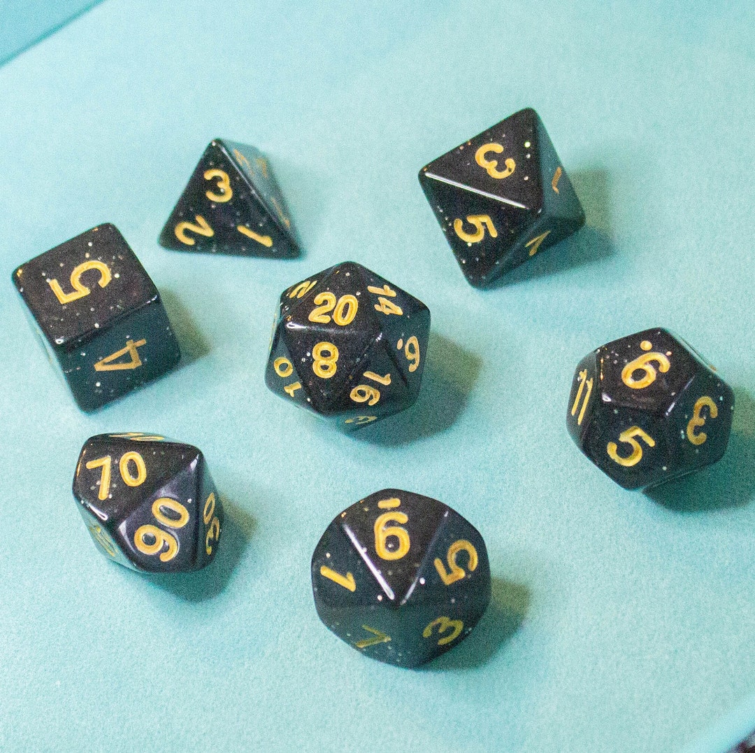 Black Shimmer Dice With Gold Nunbers Dnd Dice, Roll With Sophistication ...
