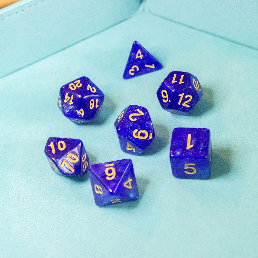 Deep Blue Shimmer Dice With Gold Nunbers Dnd Dice, Roll With ...