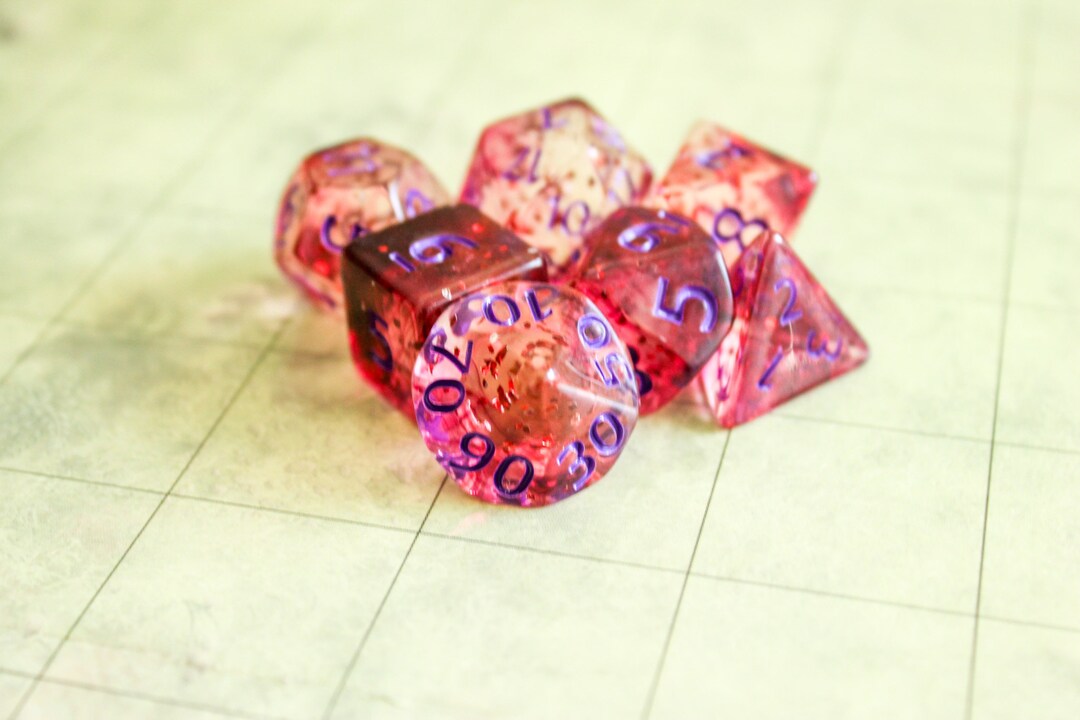 Dark Red Dnd Dice Set See Through Transparent Glitter Pieces - Etsy