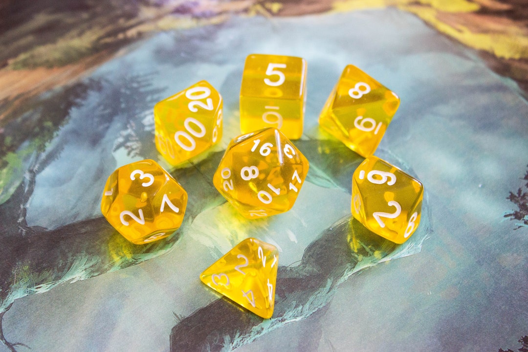 Radiant Yellow Dnd Dice Set Completely See Through Yellow Dungeons and ...