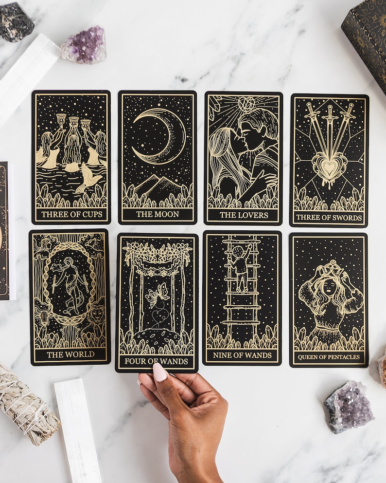 Gold Foil and Black Tarot Cards With Guide Book for Beginners - Etsy
