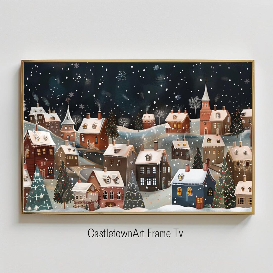 Christmas Village TV Frame Art | Winter Wonderland Illustration ...