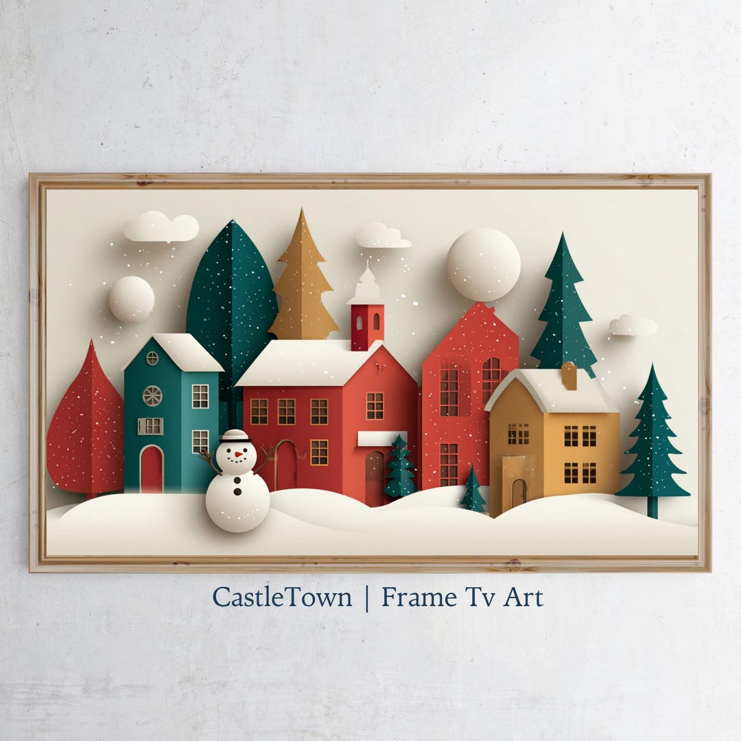 Christmas Village Frame TV Art: Snowman, Holiday Houses (digital ...