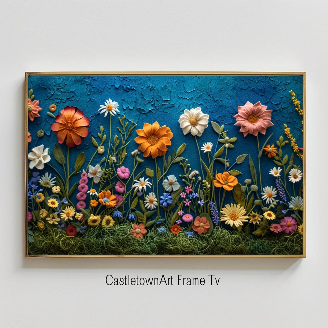 Wildflower Floral Embroidery Frame TV Art Samsung Frame Tv Art Spring ...