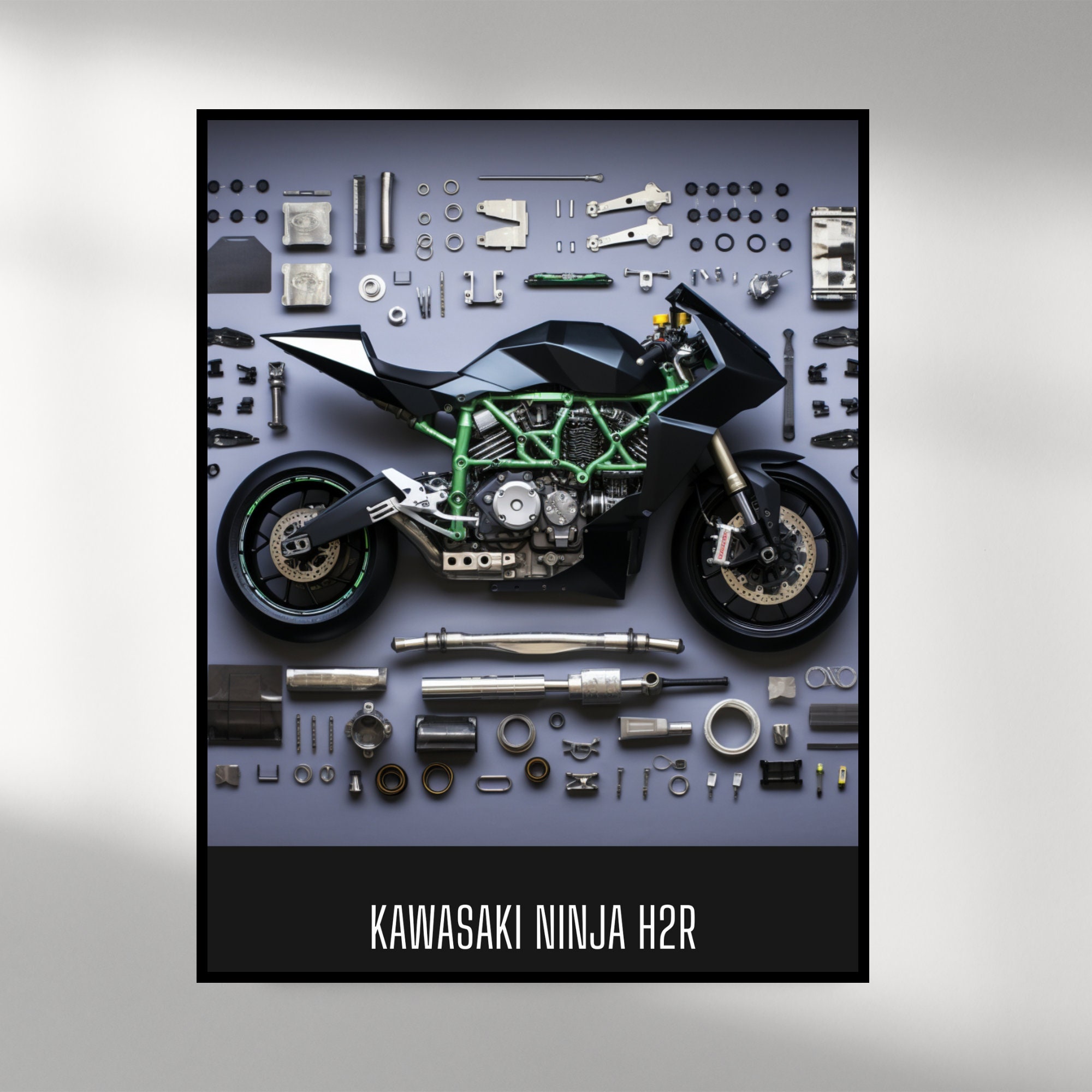 Kawasaki Ninja H2R Poster Knolling Motorbike Digital Print Kawasaki ...