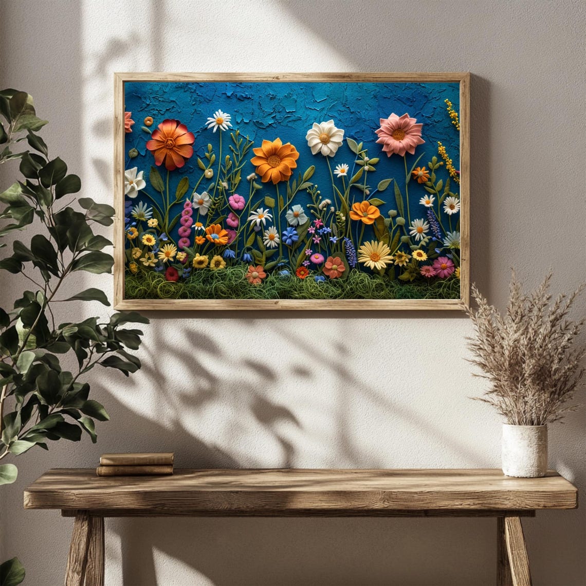 Floral TV Frame Art: 3D Embroidery Wildflower Design (digital Download ...