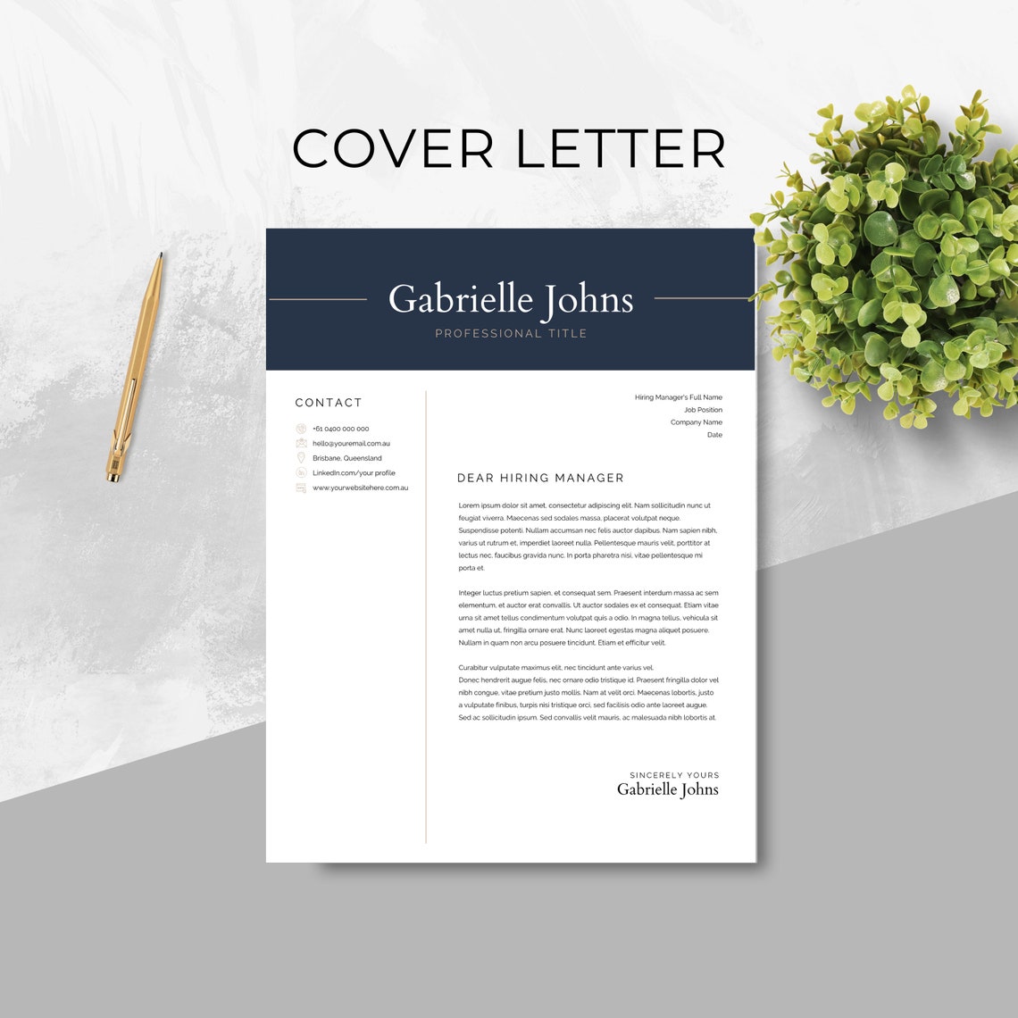 Navy Resume Template Digital Download, INSTANT DOWNLOAD, Professional ...