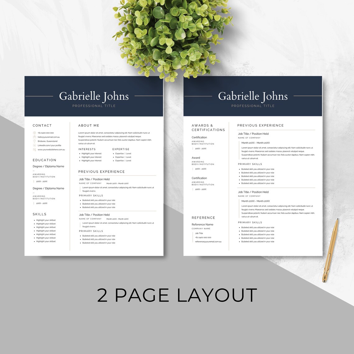Navy Resume Template Digital Download, INSTANT DOWNLOAD, Professional ...