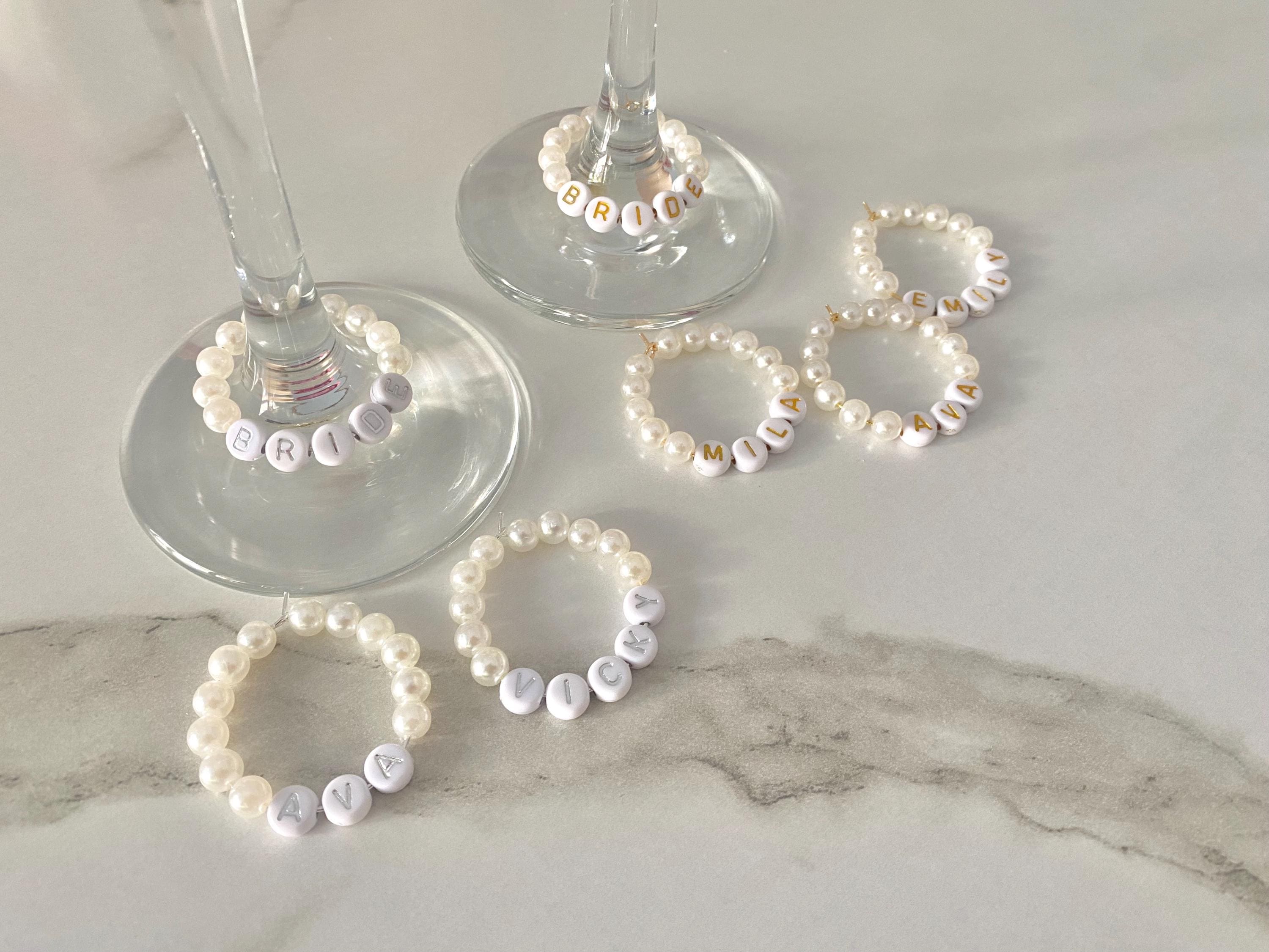 Personalised Pearl Wine Glass Charm, Hen Party Favor, Girls Weekend ...