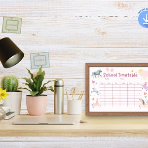 School Timetable: Pink Unicorn Class Schedule for Girls, Back to School ...