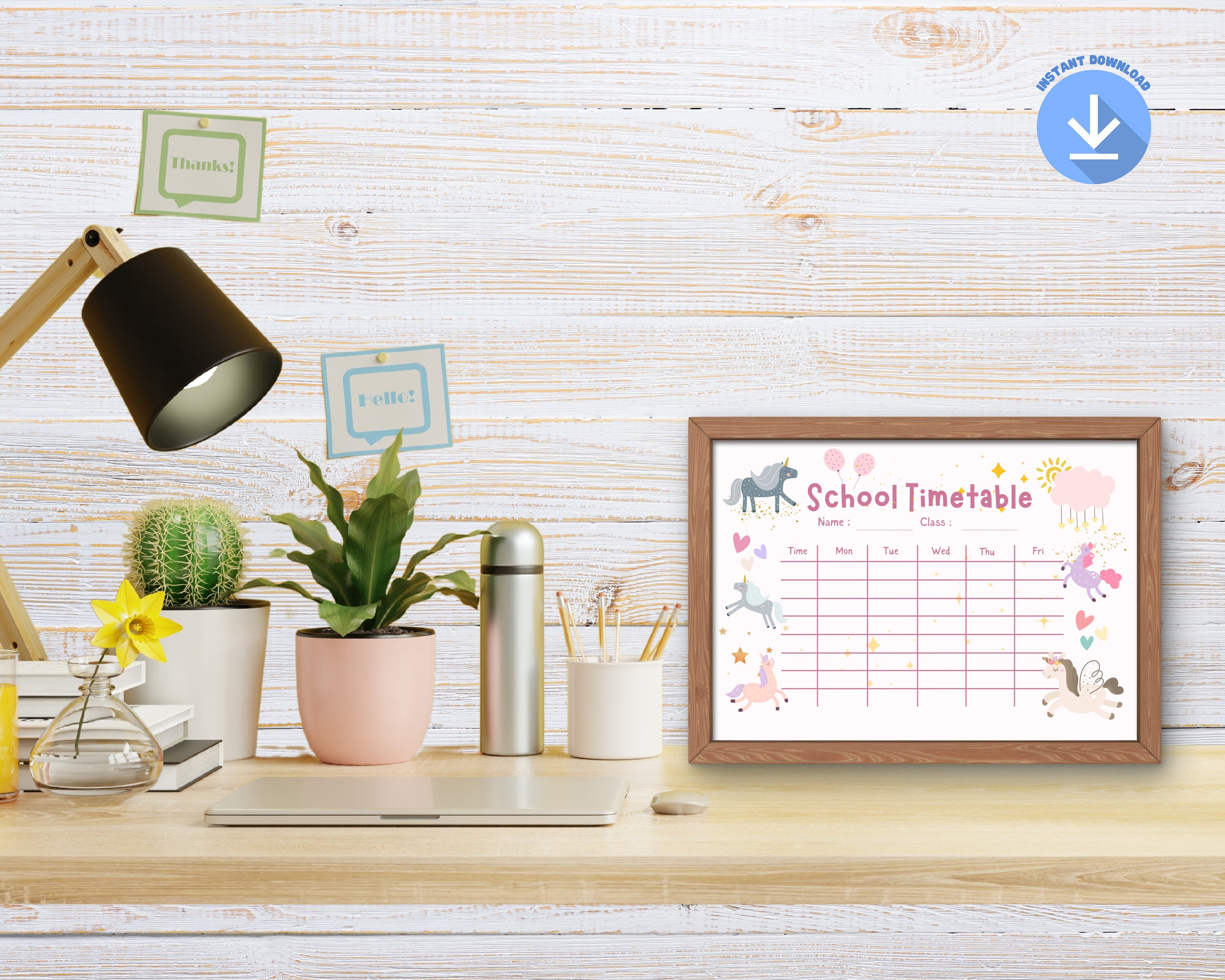 School Timetable: Pink Unicorn Class Schedule for Girls, Back to School ...