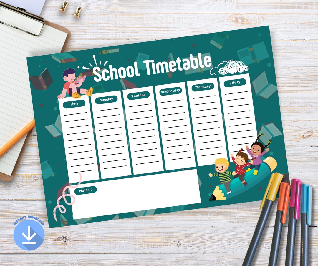 School Timetable for Kids Printable Poster, Cute Class Schedule Gift ...