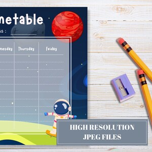 School Timetable Space Theme - Printable Class Schedule, Back to School ...