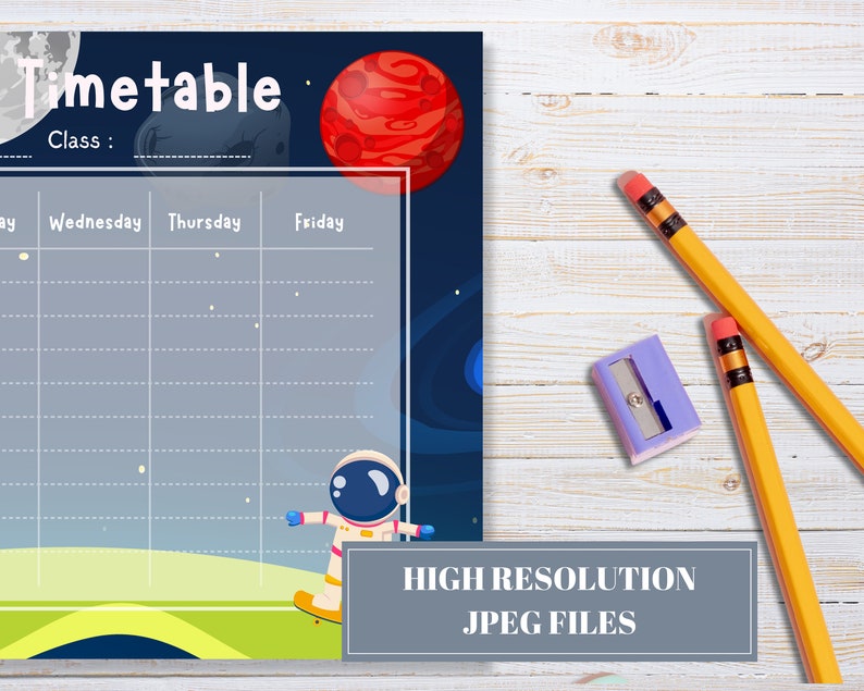 School Timetable Space Theme - Printable Class Schedule, Back to School ...