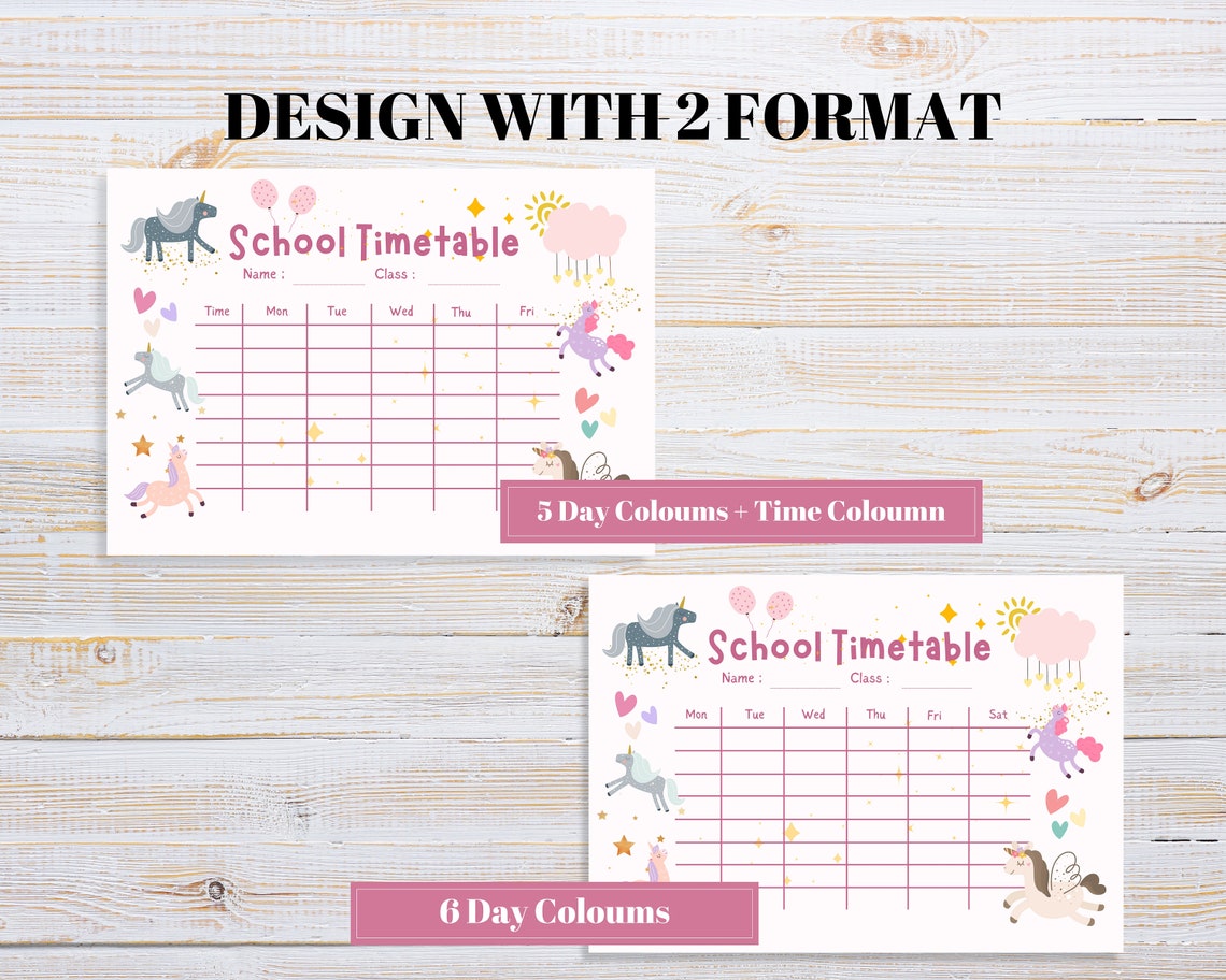 School Timetable: Pink Unicorn Class Schedule for Girls, Back to School ...