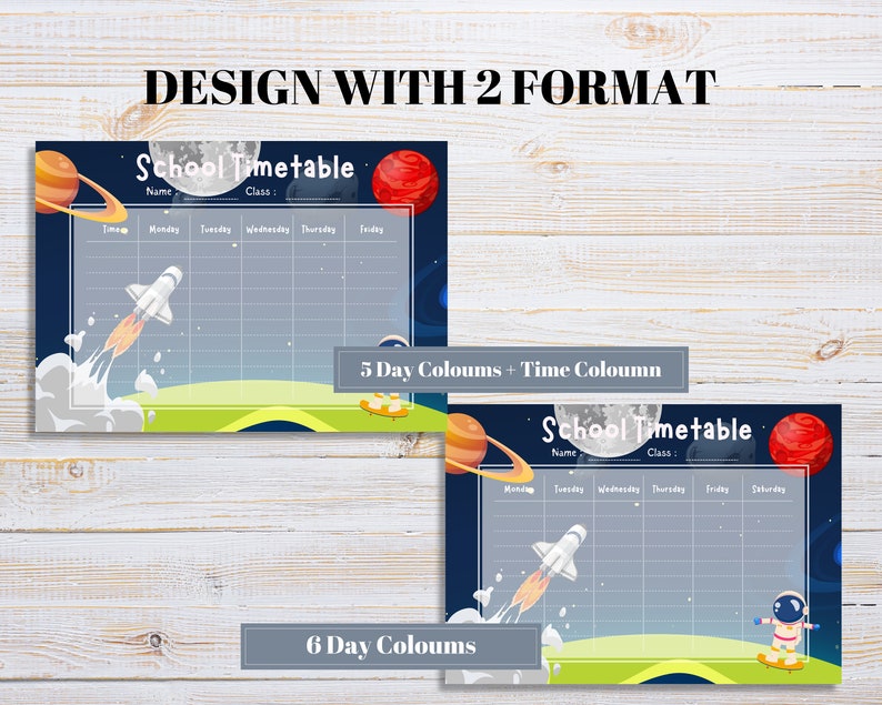 School Timetable Space Theme - Printable Class Schedule, Back to School ...