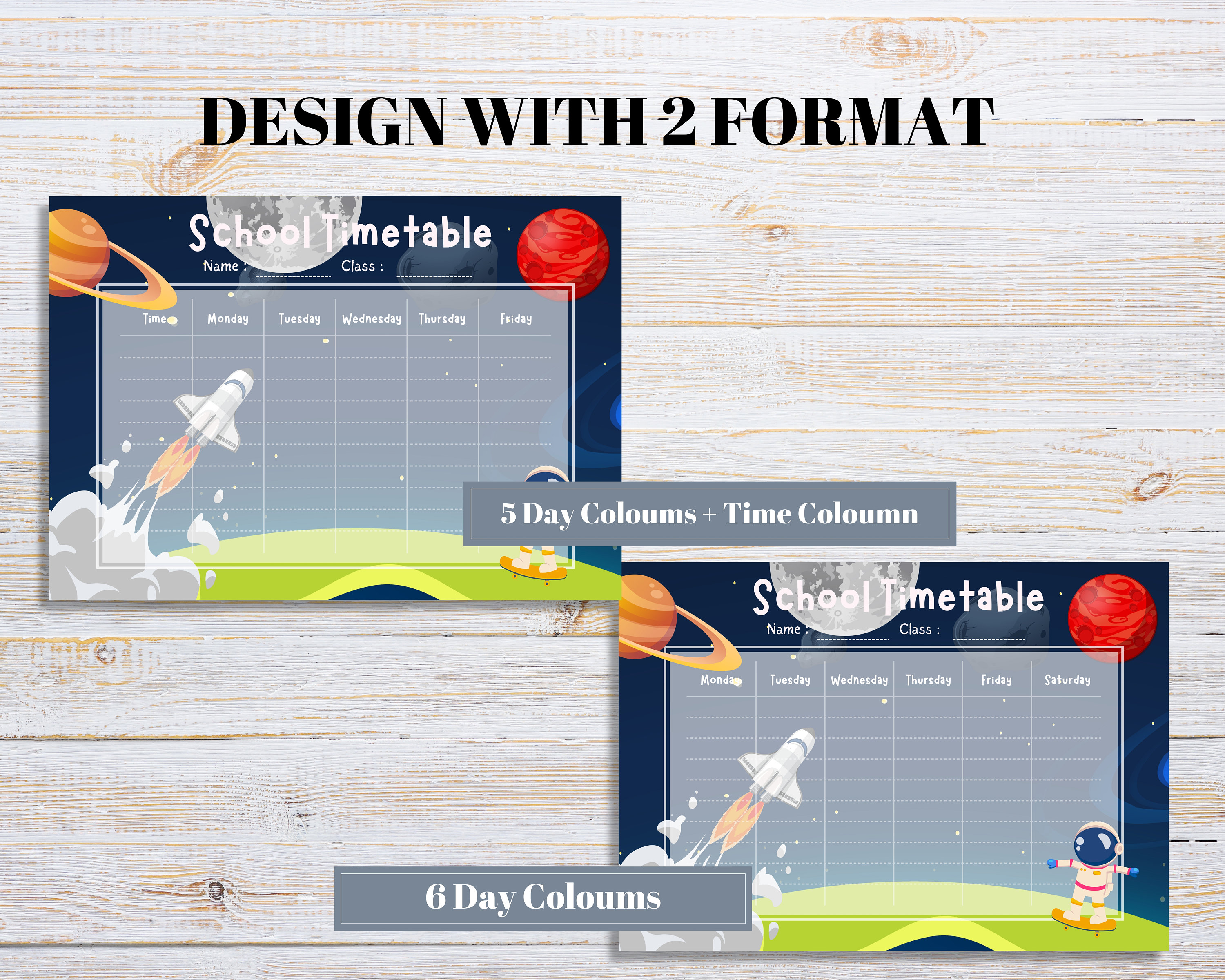 School Timetable Space Theme - Printable Class Schedule, Back to School ...