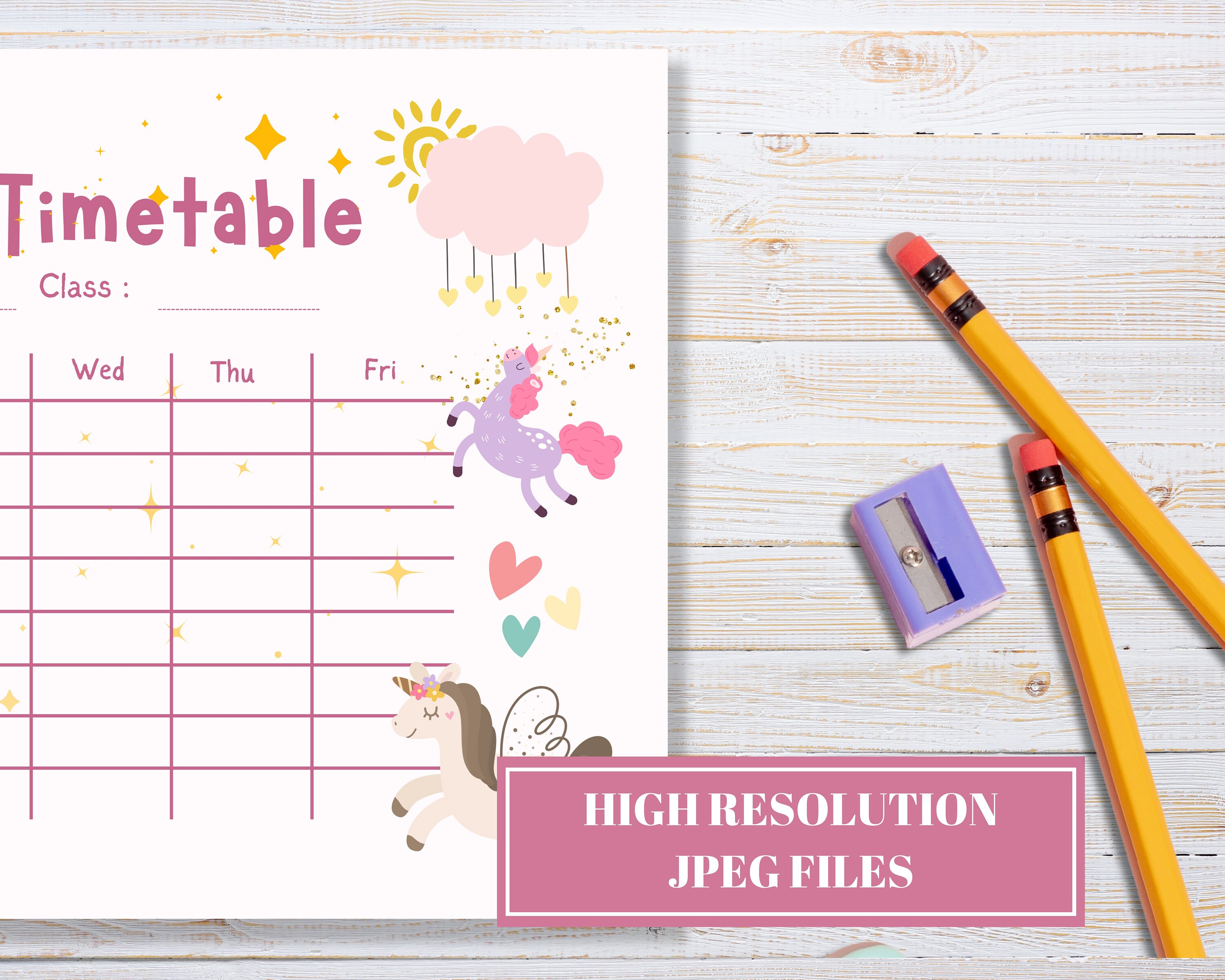 School Timetable: Pink Unicorn Class Schedule for Girls, Back to School ...