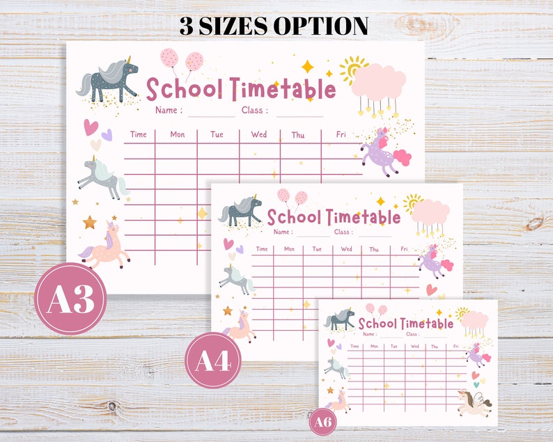School Timetable: Pink Unicorn Class Schedule for Girls, Back to School ...