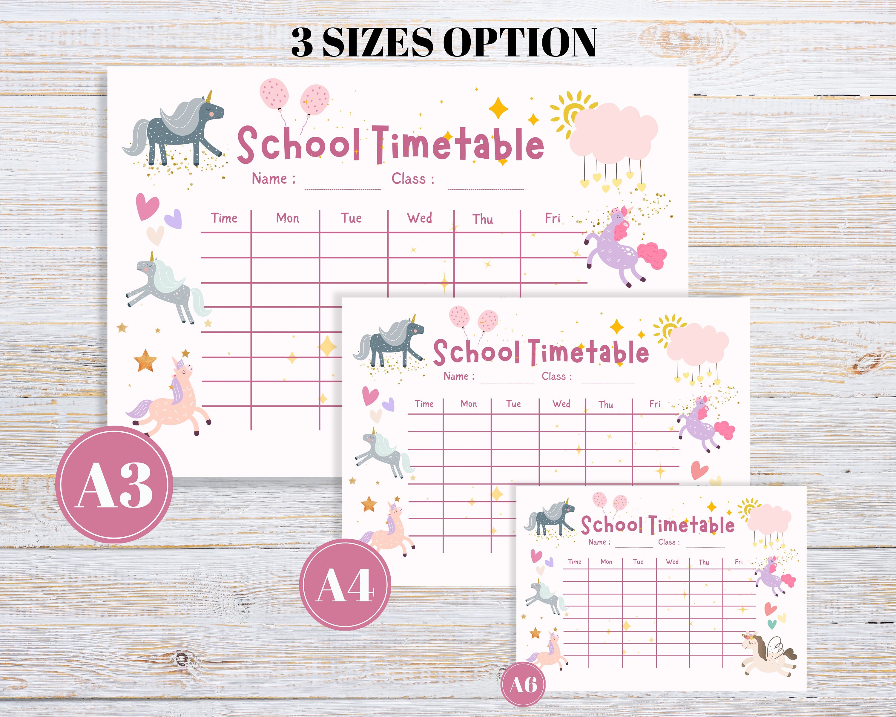 School Timetable: Pink Unicorn Class Schedule for Girls, Back to School ...