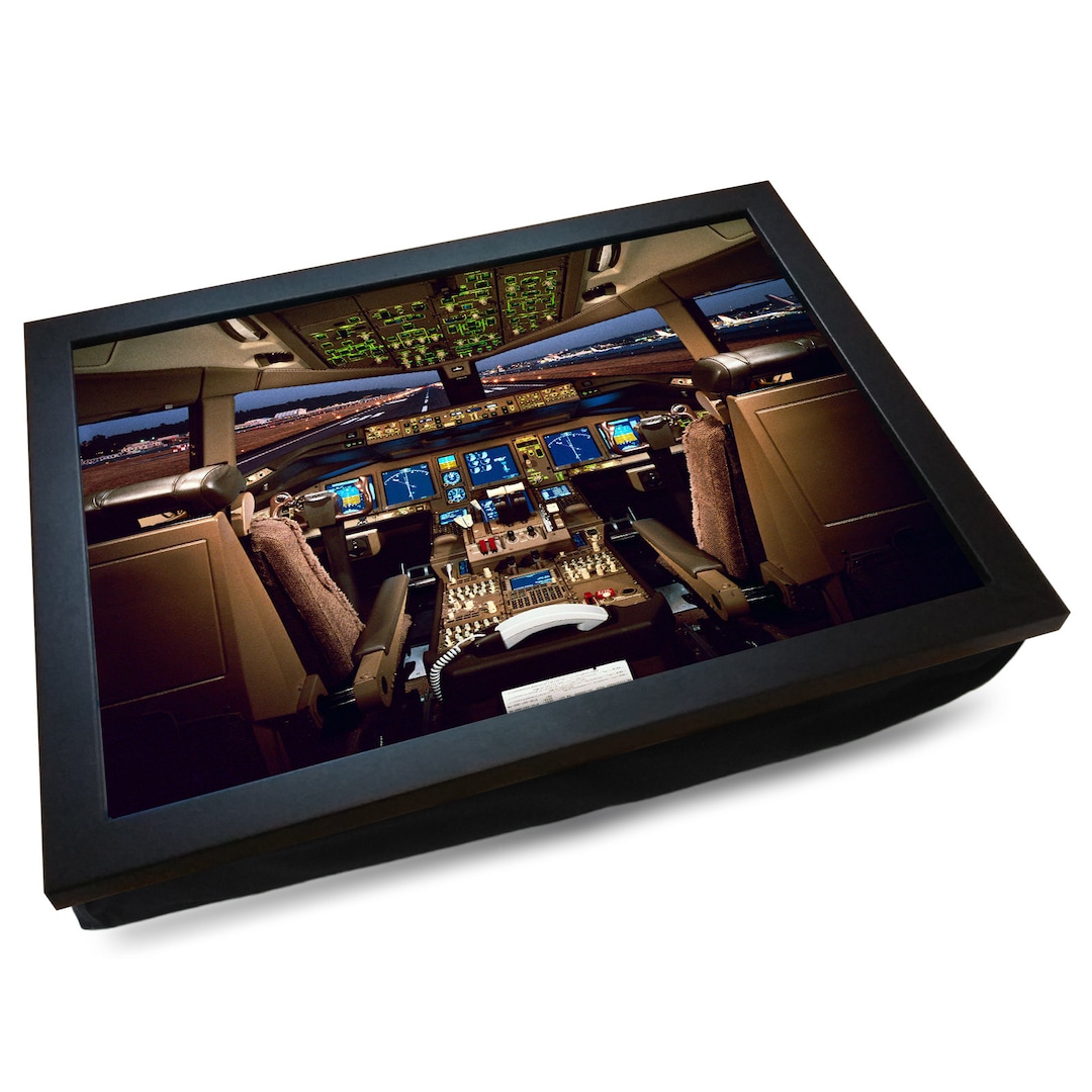 Boeing 777 Cockpit Flight Deck Cushioned Photo Lap Tray Wooden Frame ...
