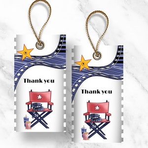 Editable Movie Night Gift Tags | Popcorn Party Favor Tag | Cinema Thank ...