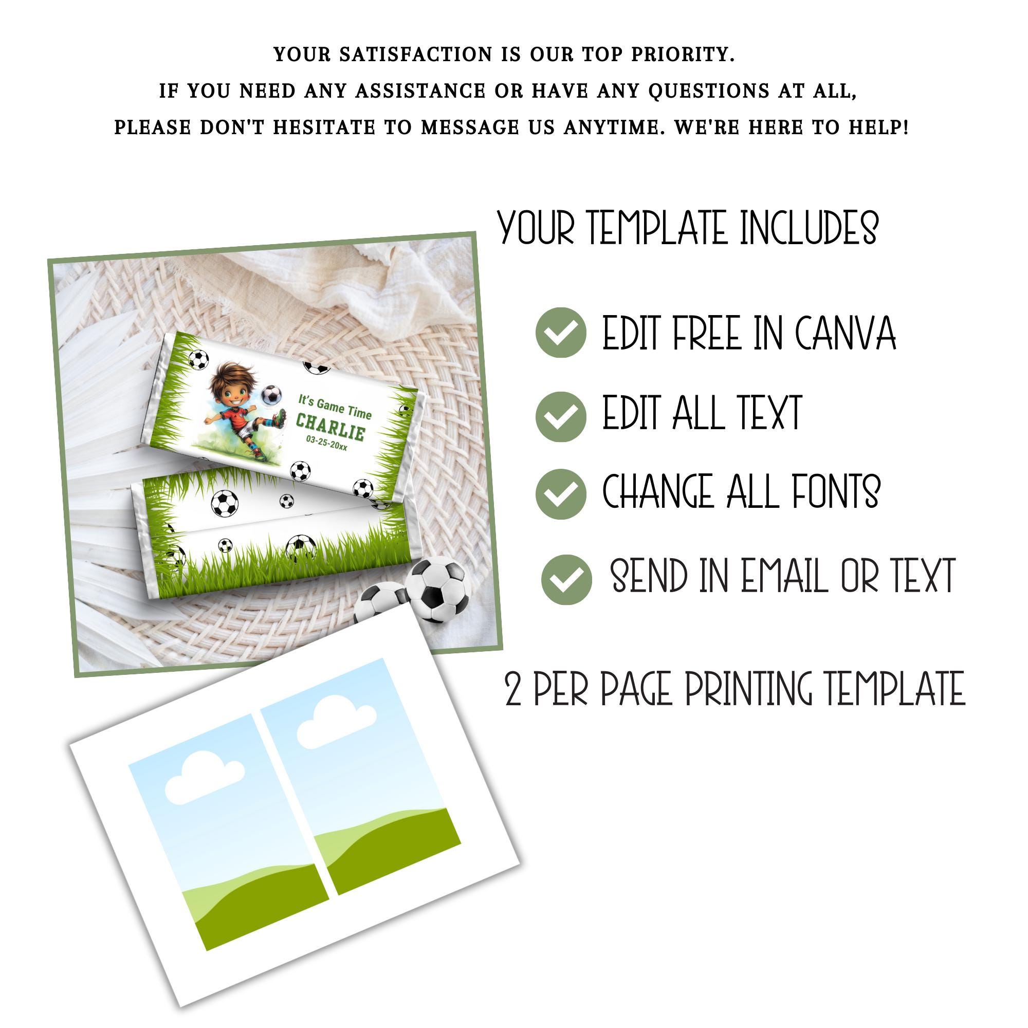 Soccer Chocolate Bar Wrapper Printable Template - Boys Birthday Party ...