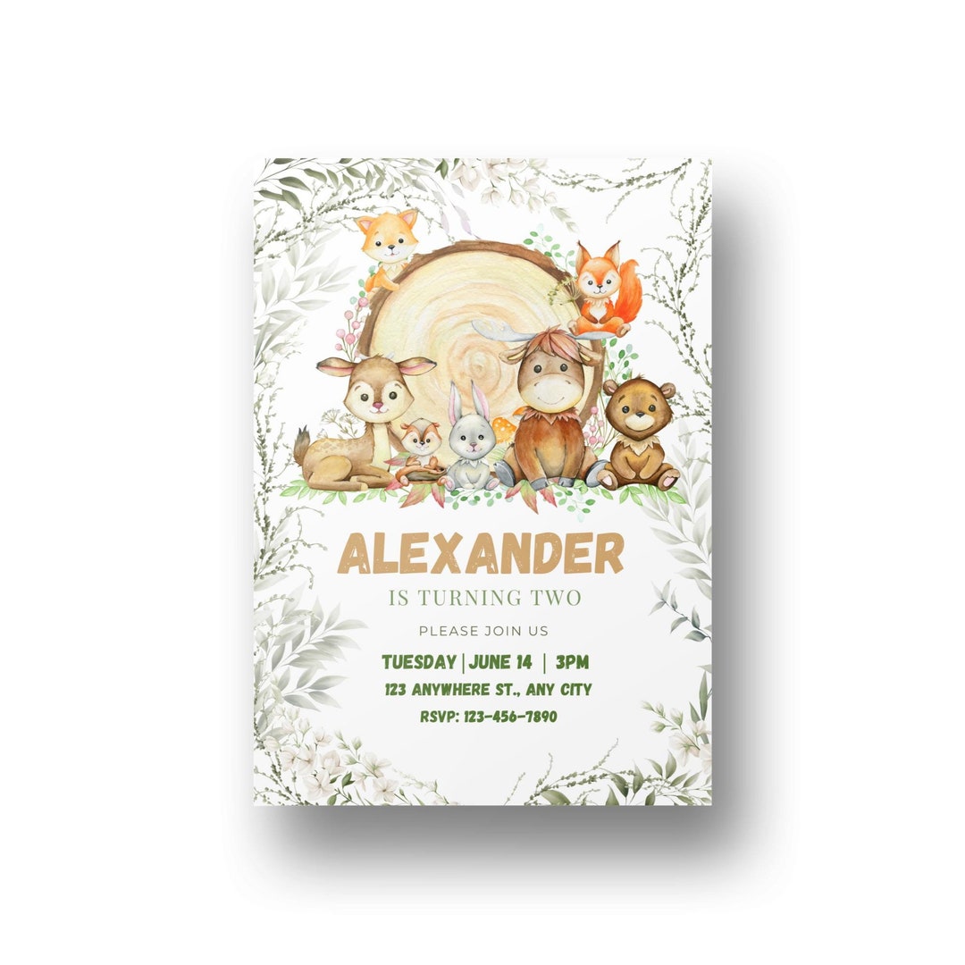 Woodland Animals Birthday Invitation Forest Theme Editable Digital ...