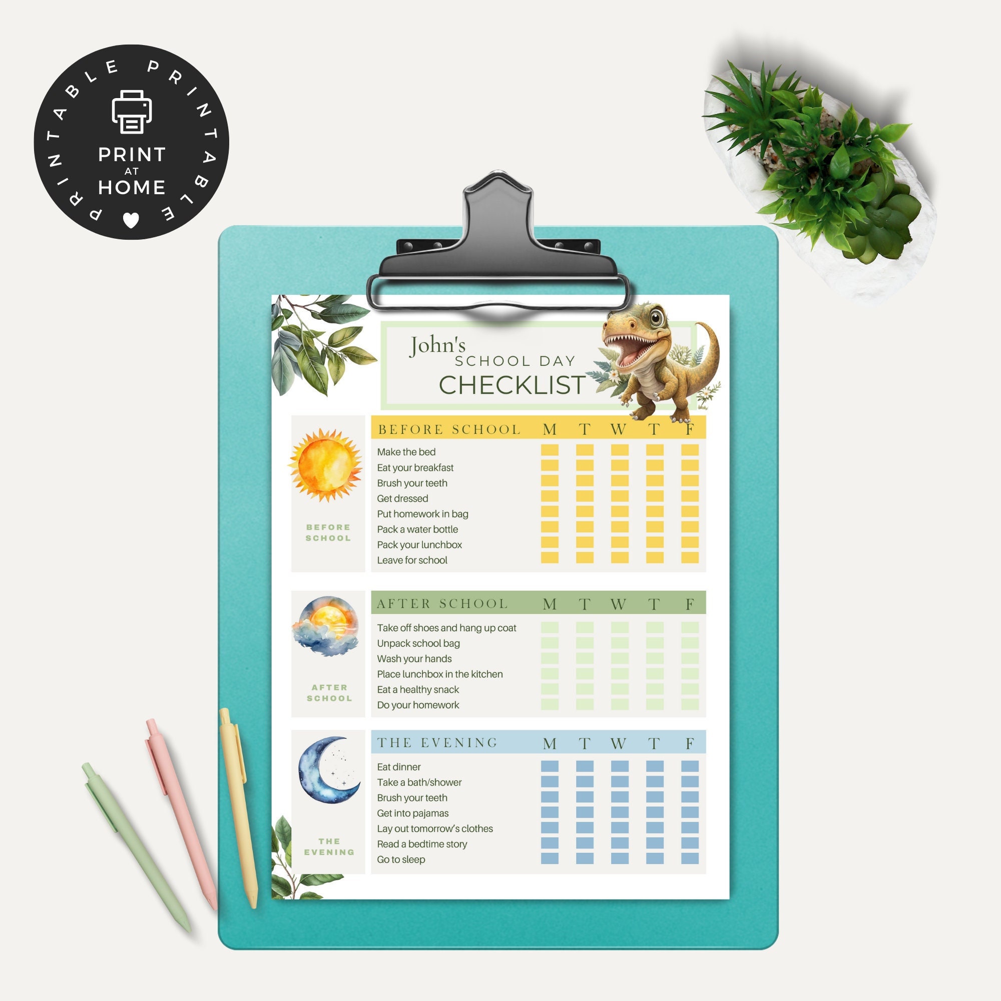 Kids School Days Checklist Dinosaur Theme, Daily Schedule, Parenting ...