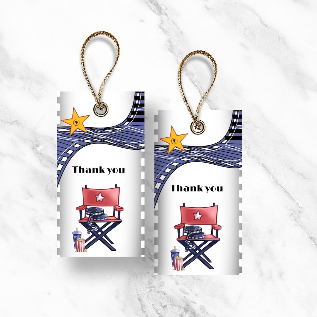 Editable Movie Night Gift Tags | Popcorn Party Favor Tag | Cinema Thank ...