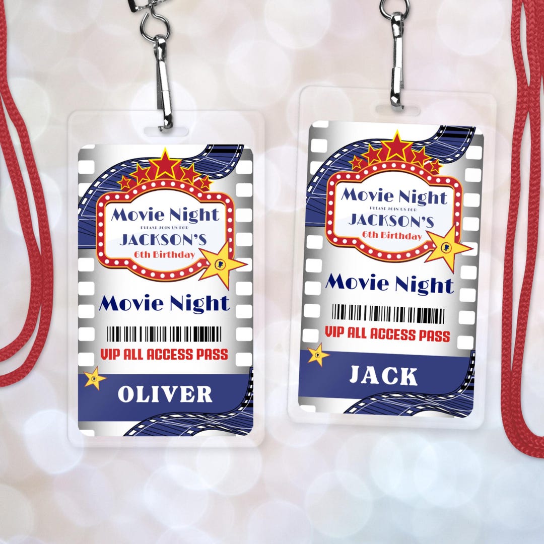 Movie Night VIP Pass Editable Cinema Birthday Party Favor Digital ...