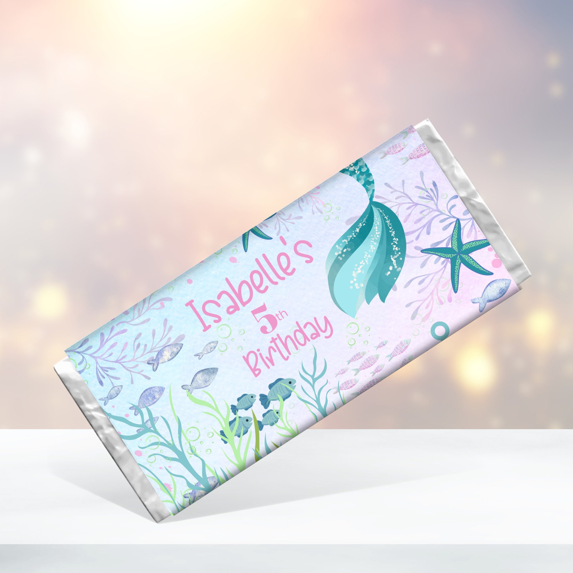 Mermaid Chocolate Bar Wrappers, Under the Sea Birthday Party Favors ...