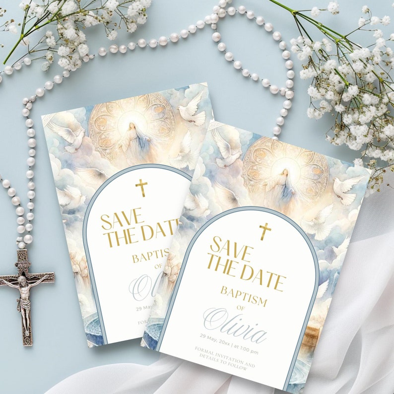 Baptism Save the Date Template Digital Download Christening Card Girls ...