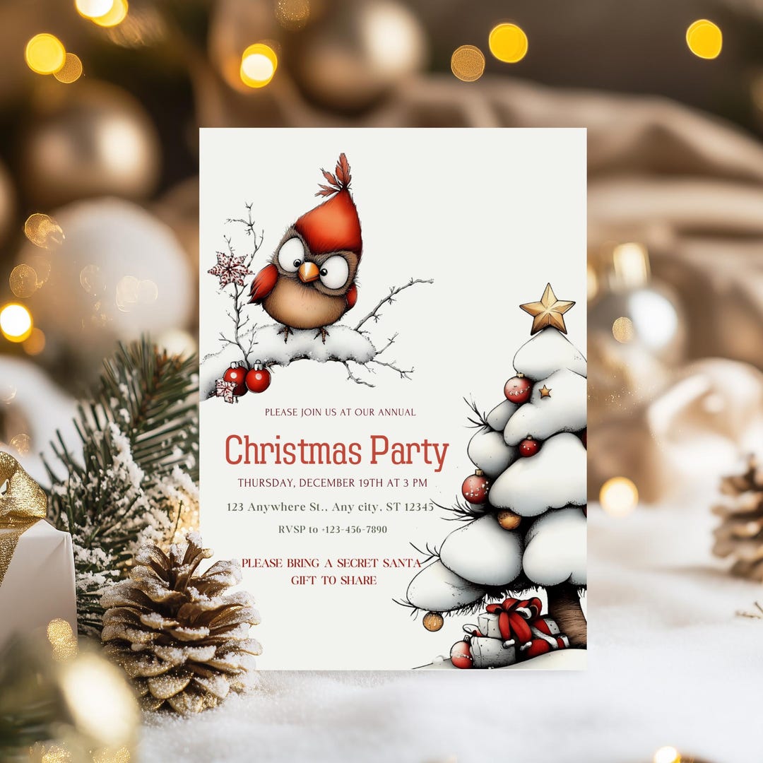 Cardinal Christmas Party Invitation Secret Santa Printable Holiday ...