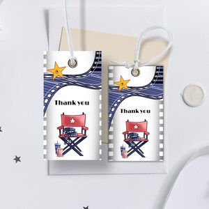Editable Movie Night Gift Tags | Popcorn Party Favor Tag | Cinema Thank ...