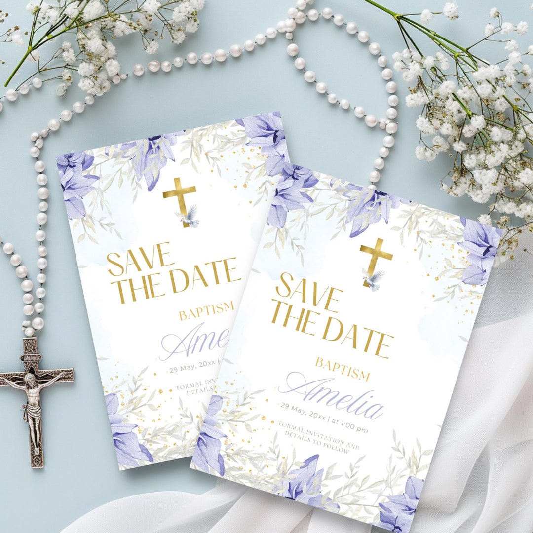 Baptism Save the Date Template, Custom Girls/boys Christening Card ...