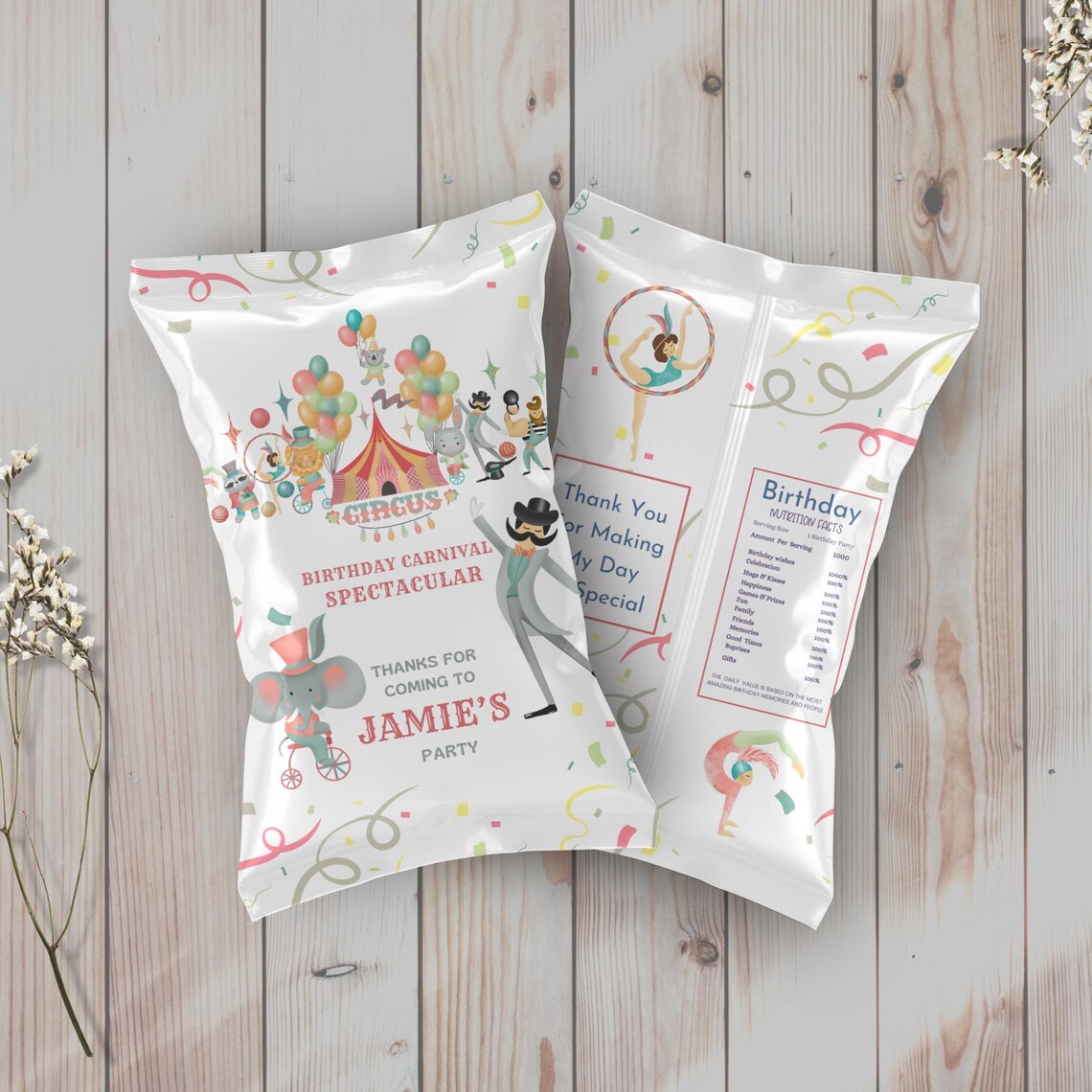 Carnival Birthday Chip Bag Template - DIY Fun Fair Snack Wrapper ...