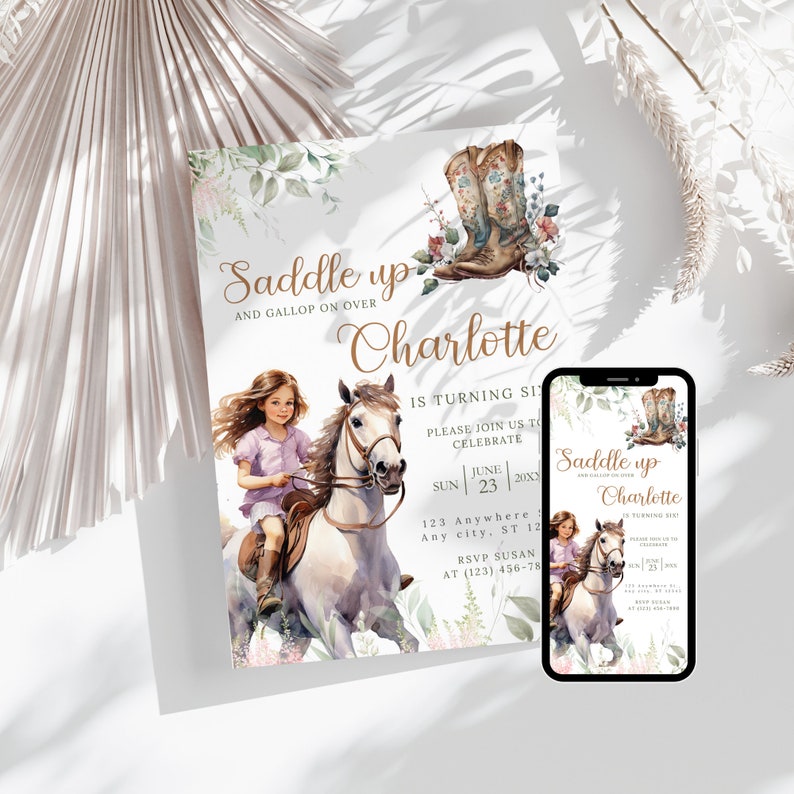 Horse Birthday Invitation Saddle up Cowgirl DIY Printable Decor Template Instant Download ...