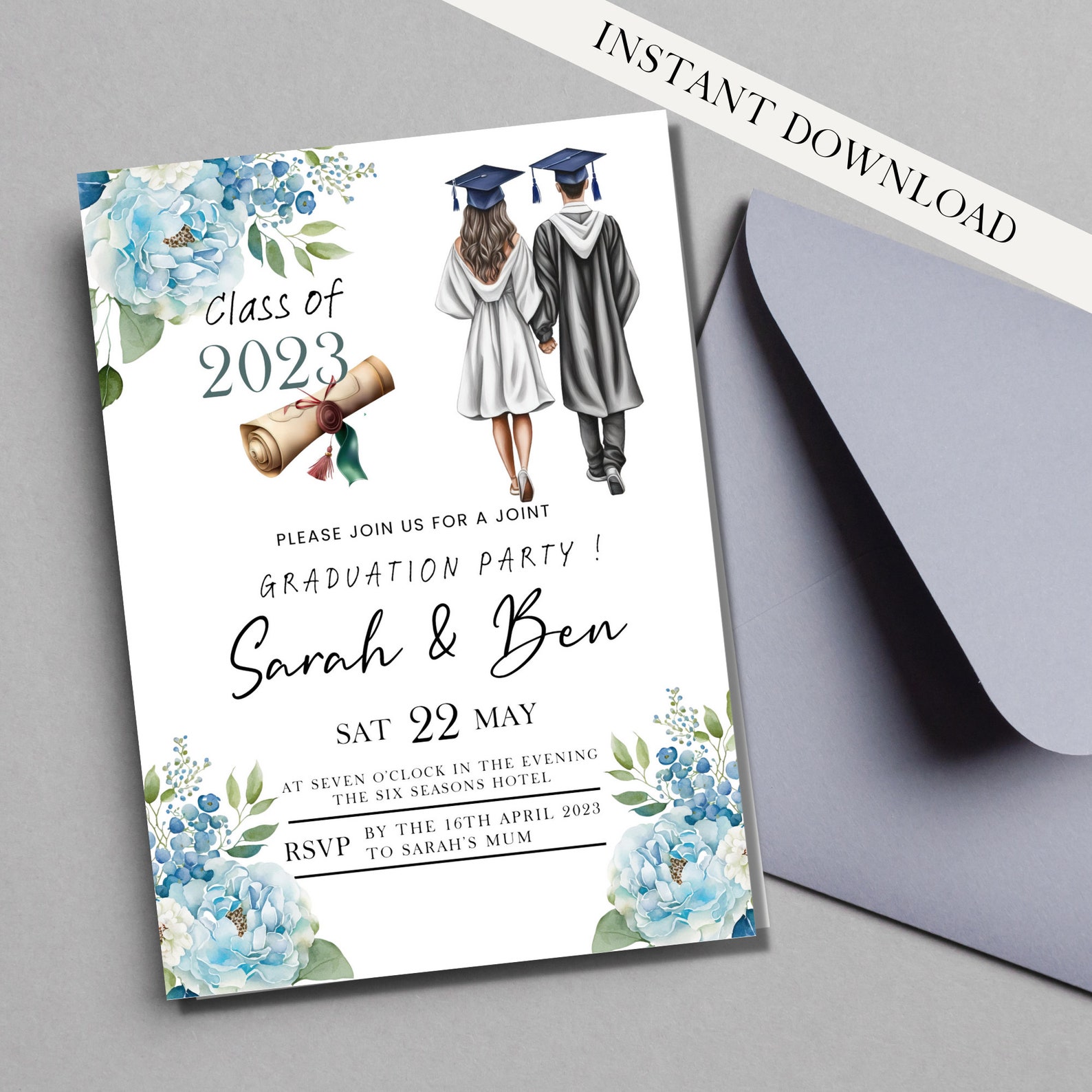 Double Graduation Card 5x7 Party Invite Graduation - Etsy