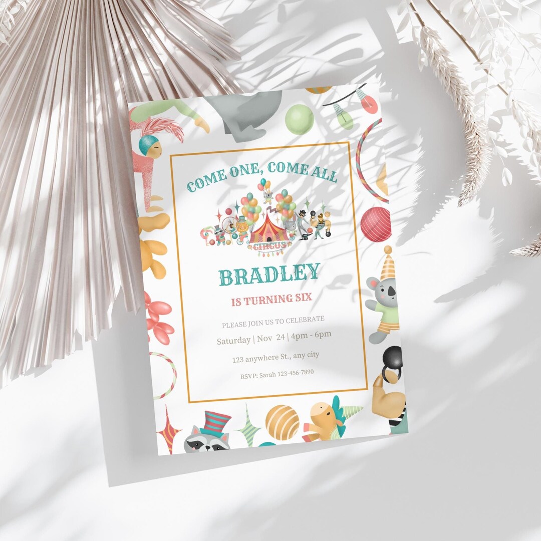 Circus Carnival Birthday Invitation, Funfair Themed Invite, 6th ...