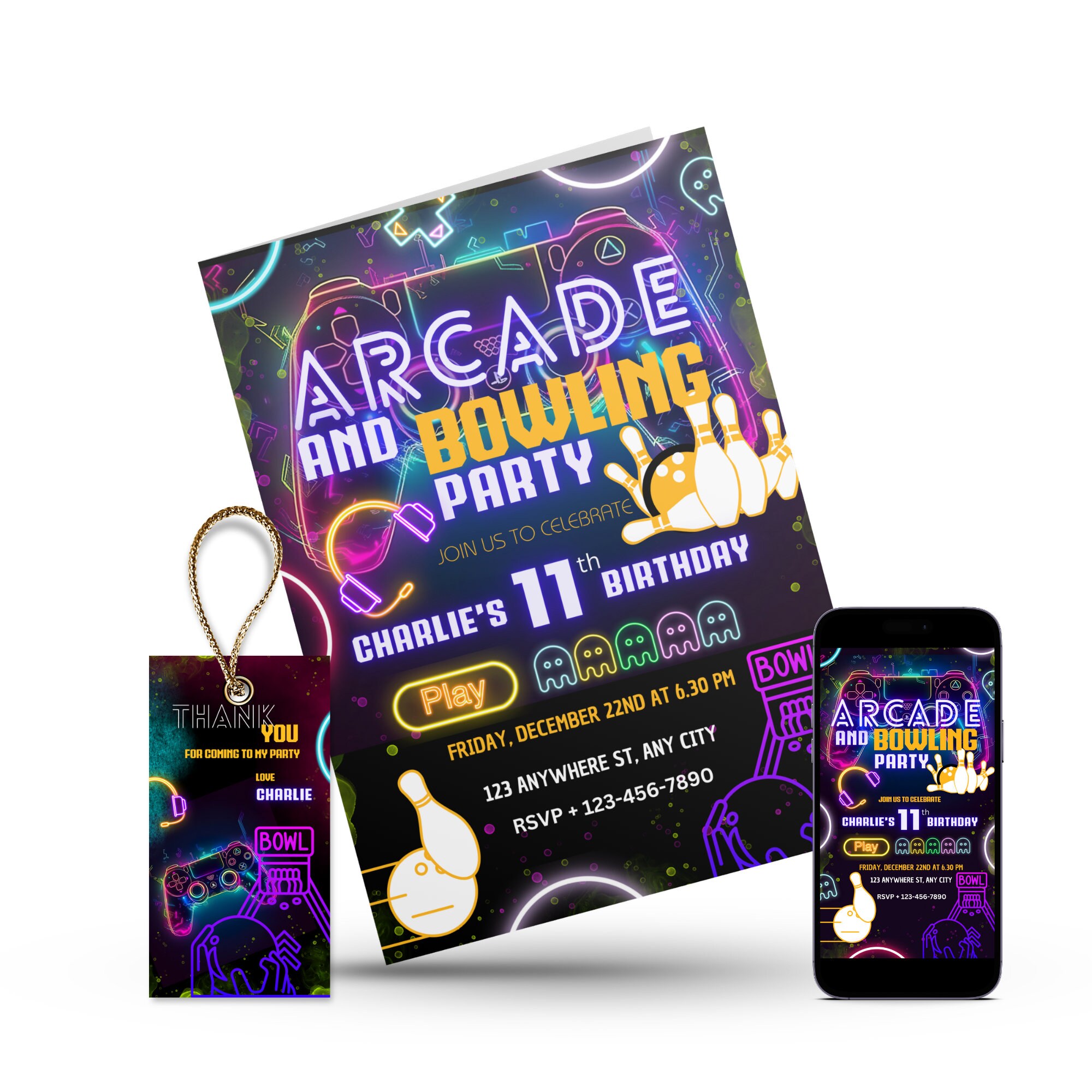 Invitación de bolos arcade invitación imprimible para fiesta - Etsy México