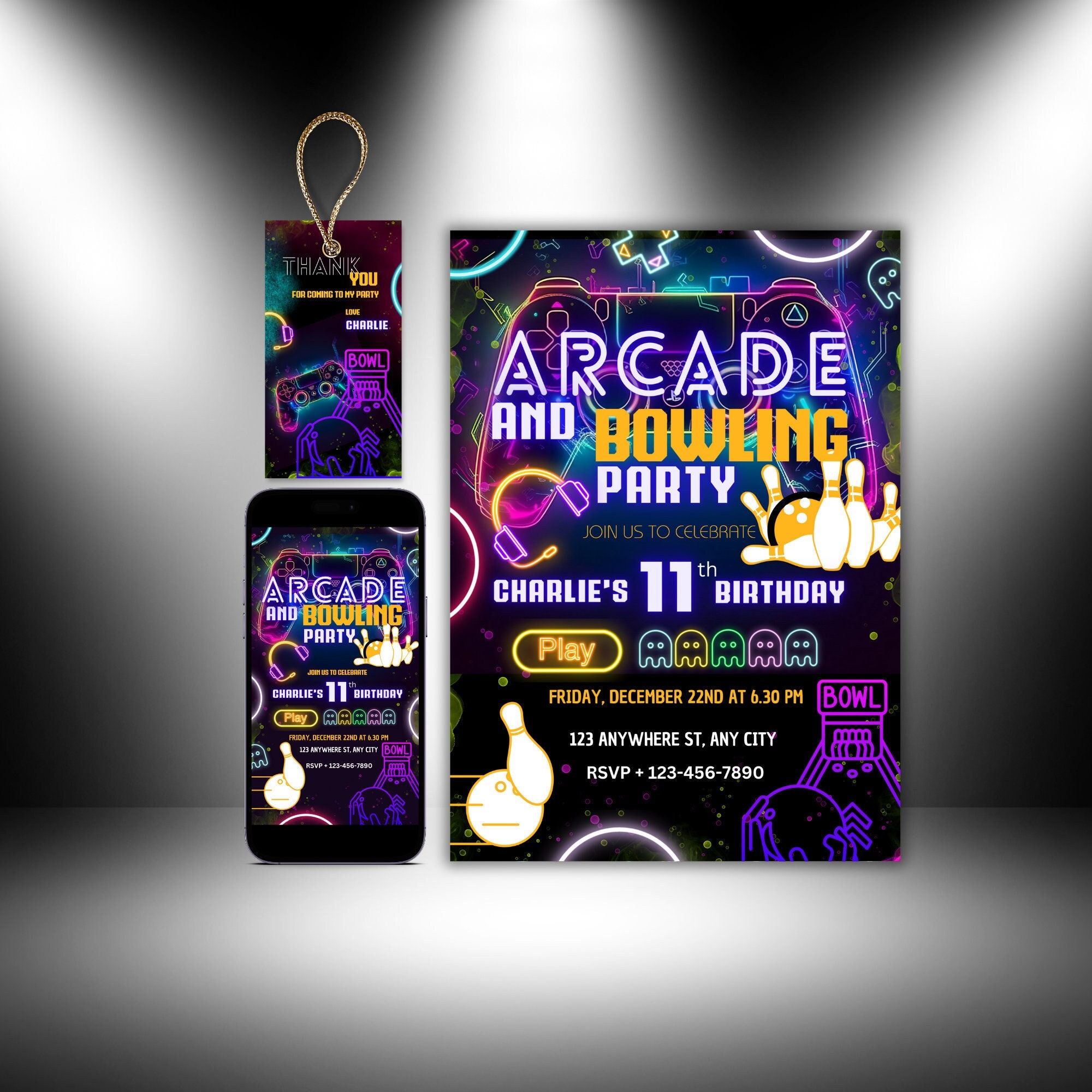 Invitación de bolos arcade invitación imprimible para fiesta - Etsy México