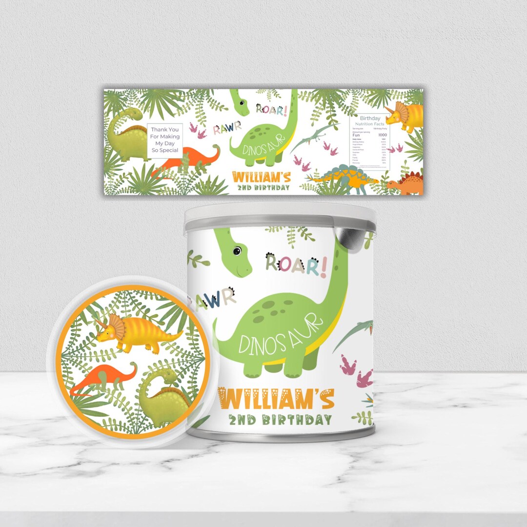 Dinosaur Snack Can Label, Printable Party Decor Treat Can, Instant ...